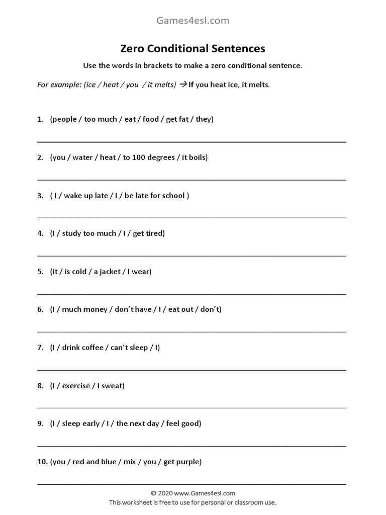 Zero Conditional Exercise Worksheet 1 - splitPDF - Page1 1 | PDF