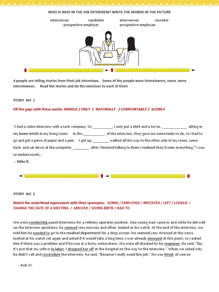 UNIT 1 P. 8. 9 JOB INTERVIEW STORIES | PDF | Job Interview