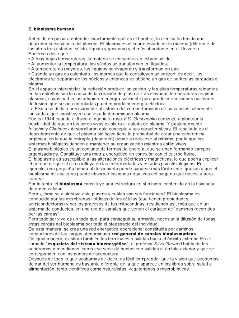 El Bioplasma Humano | PDF | Plasma (Física) | Gases