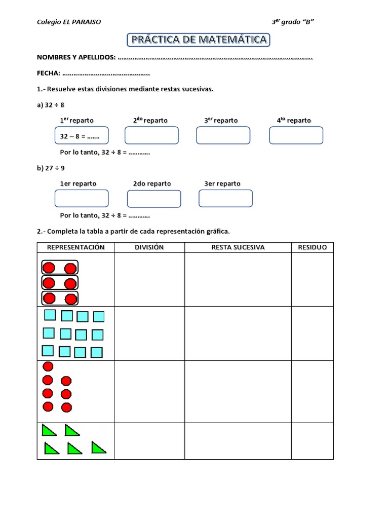 Ejercicios de Matemáticas 3er Grado | PDF | Métodos y materiales de ...