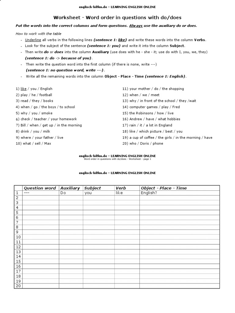 worksheet_word_order_questions_do_en_PDF | PDF | English Language ...