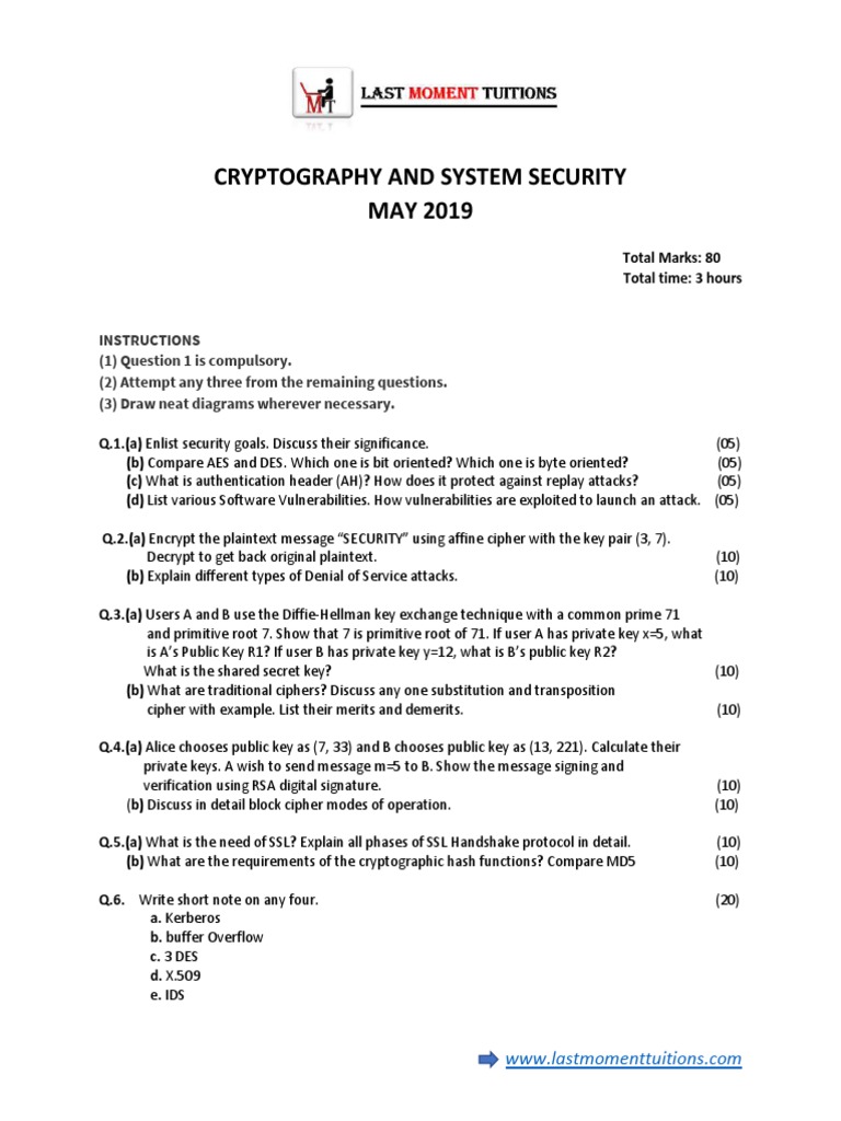 Cryptography and System Security - May 2019 MU | PDF | Public Key ...