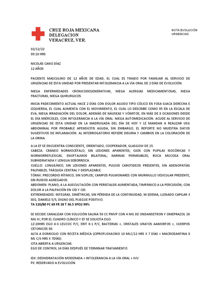 Cruz Roja Mexicana Delegacion Veracruz, Ver.: TA 120/80 FC 69 FR 18 T 36.5 SPO2 99% | PDF ...