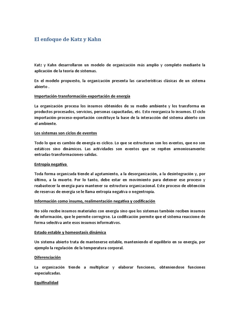 El Enfoque de Katz y Kahn | PDF