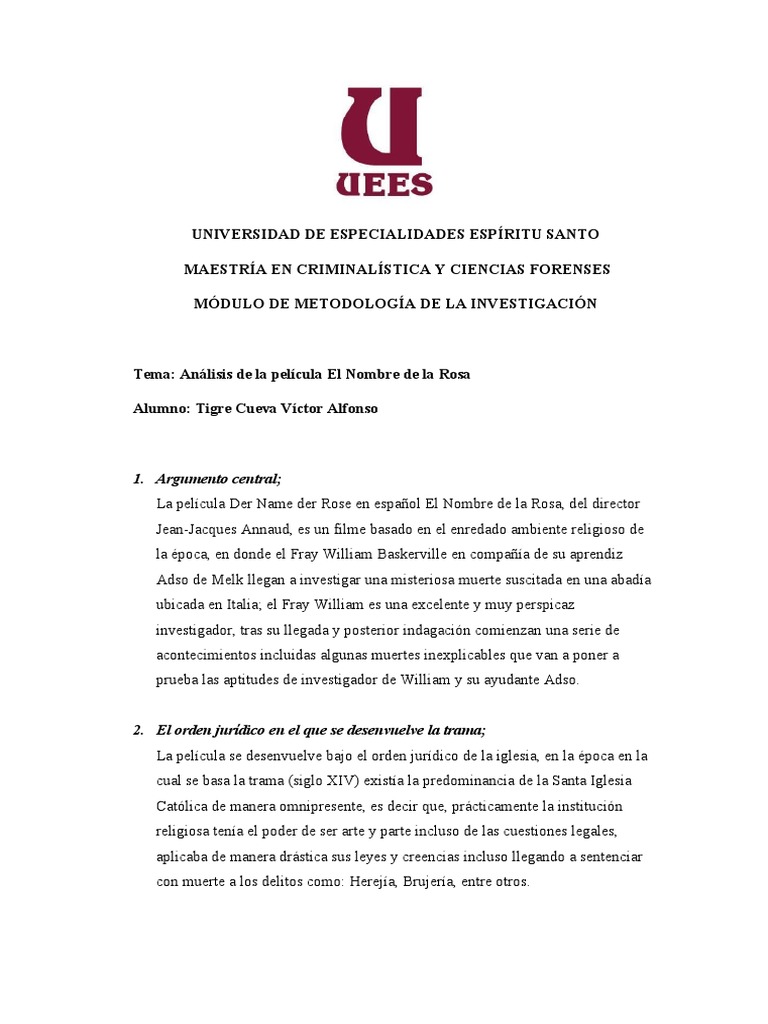 ANÁLISIS_EL_NOMBRE_DE_LA_ROSA_TIGRE_VICTOR | PDF