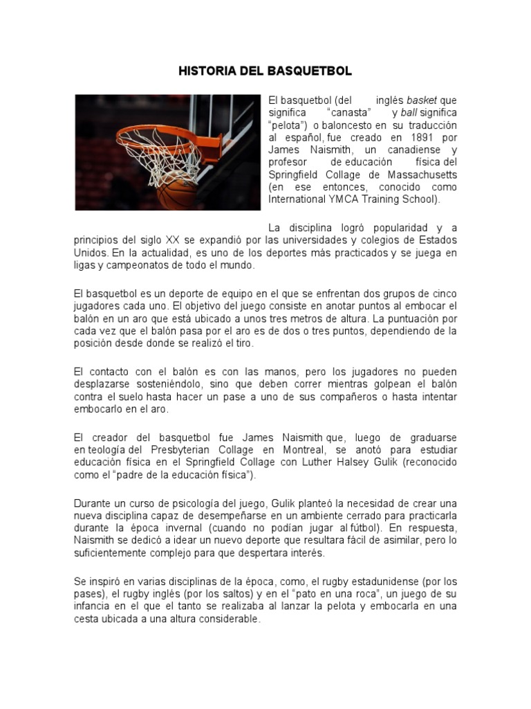 Historia Del Basquetbol | PDF | Entretenimiento | Deportes atléticos