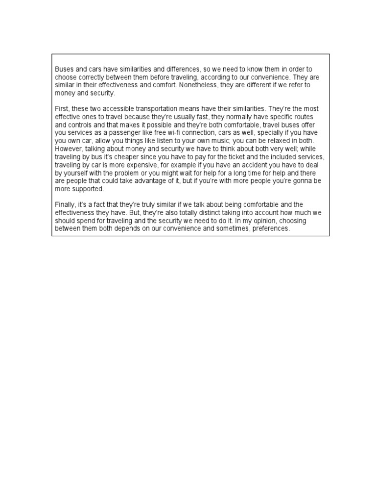 Buses vs. Cars: Key Differences and Similarities | PDF