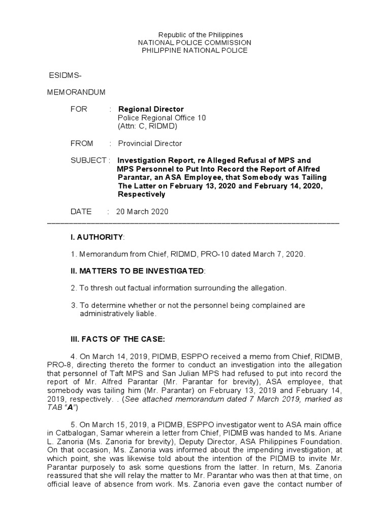 Sample Investigation Report | PDF | Affidavit | Justice