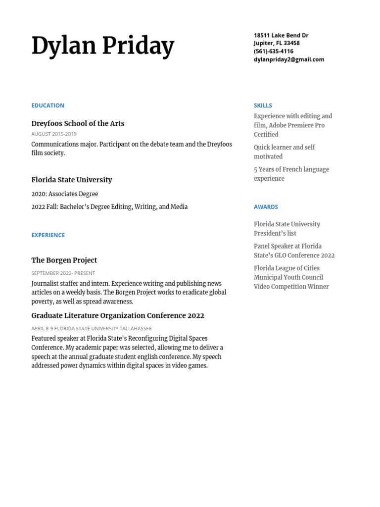 Resume Dylan Priday 7 | PDF | Communication