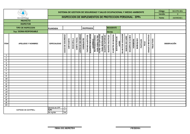 Inspeccion de EPPS | PDF