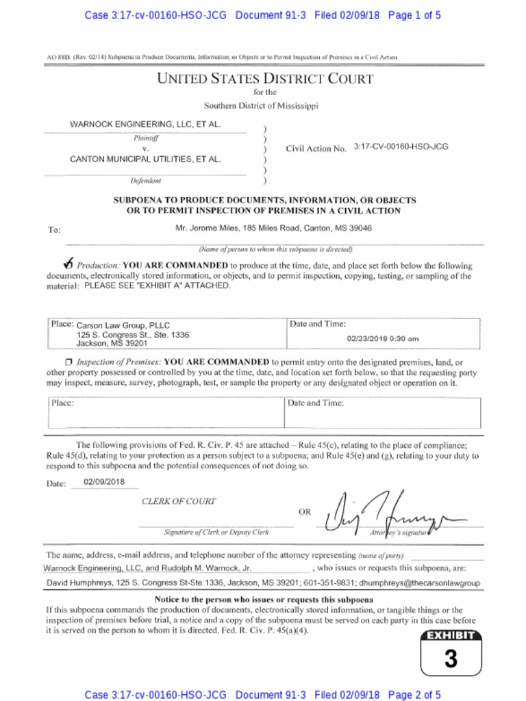 Jerome Miles Subpoena | PDF | Discovery (Law) | Subpoena