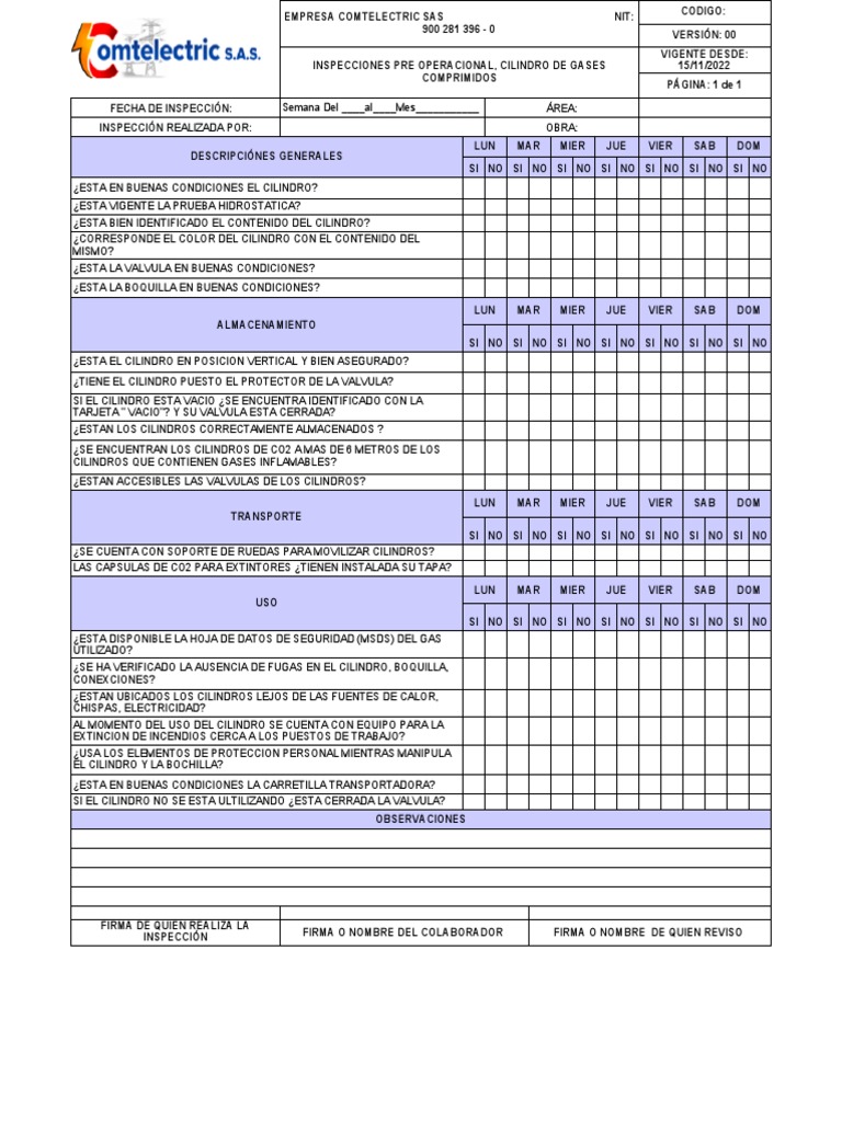 Lista de Chequeo Cilindros de Gases Comprimidos | PDF