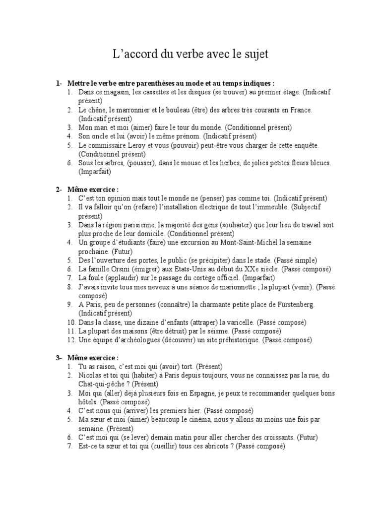 Accord du verbe et forme passive en français | PDF | Études des langues ...