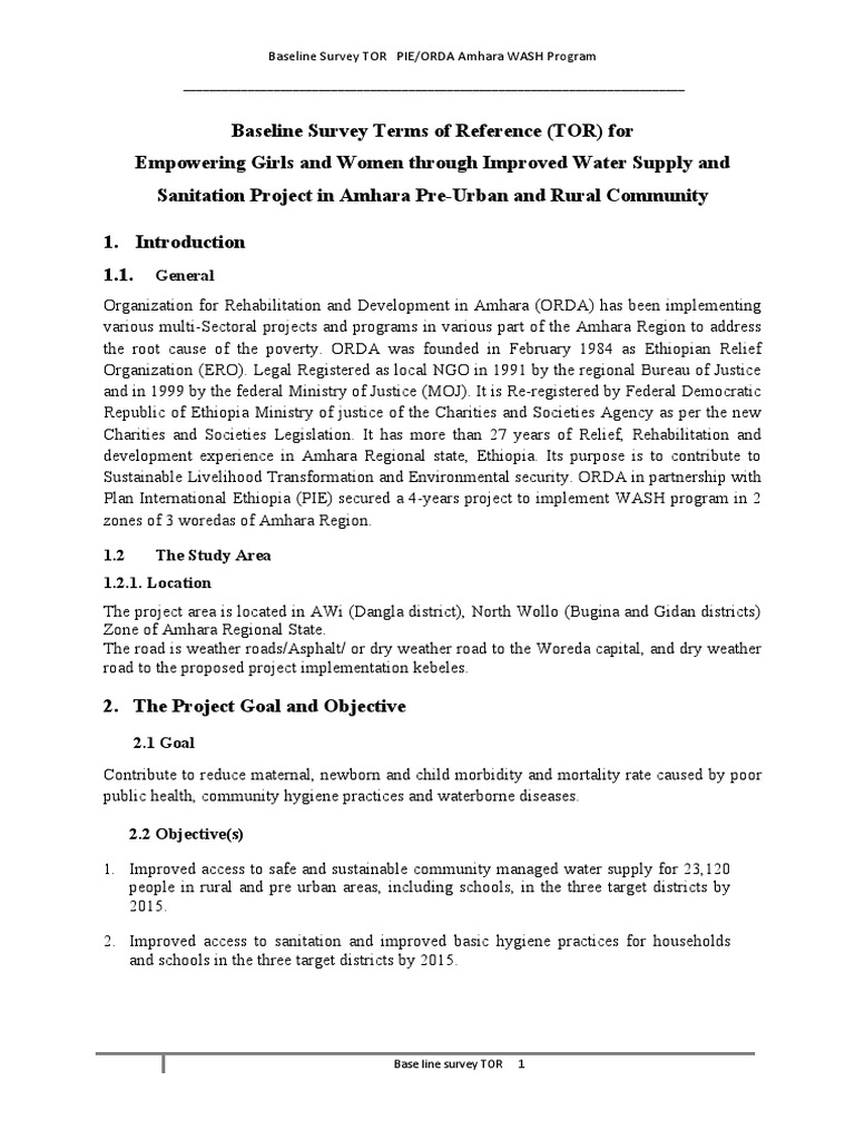 Baseline TOR Final | PDF | Wash | Sanitation