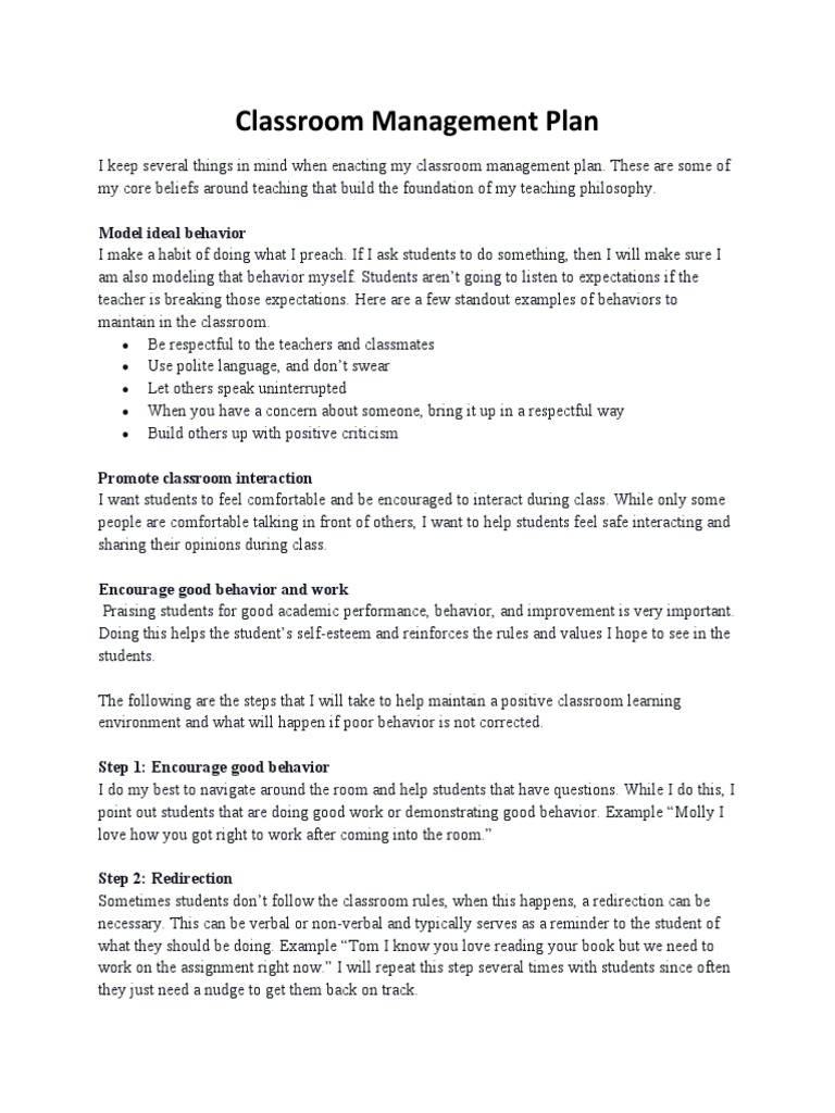 James Cutshaw Classroom Management Plan | PDF | Classroom Management | Classroom