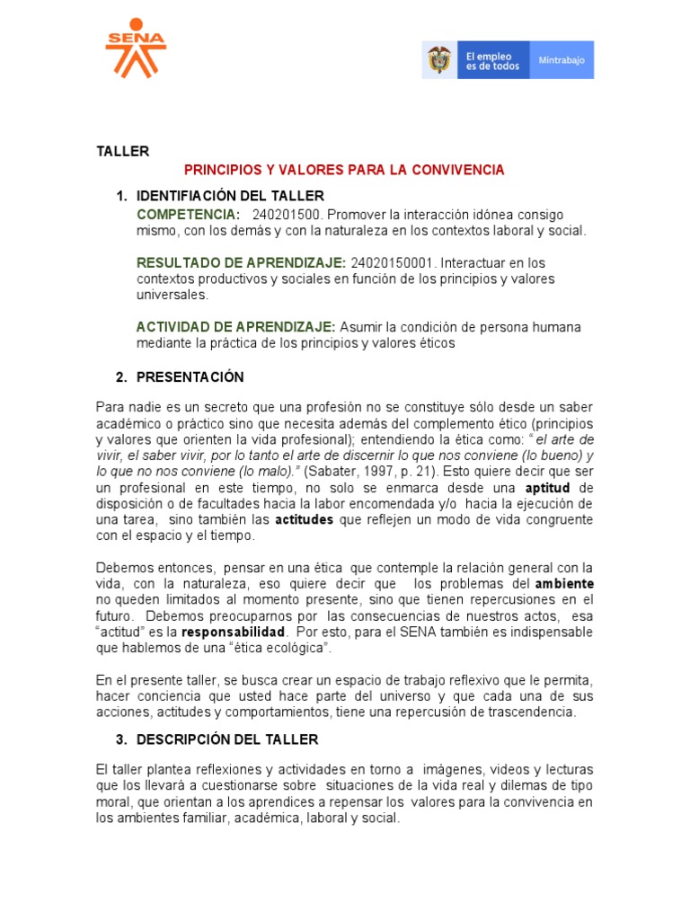 28.-TALLER PRINCIPIOS Y VALORES ÉTICOS PARA LA CONVIVENCIA (1 ...