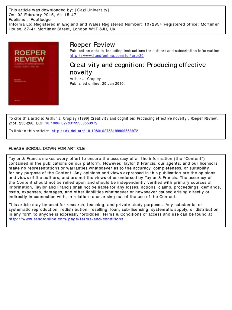 Cropley 1999 | PDF | Creativity | Thought