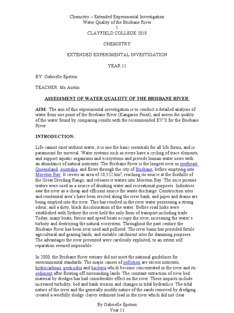 Chemistry - Assessment of Water Quality Bris - River | PDF ...
