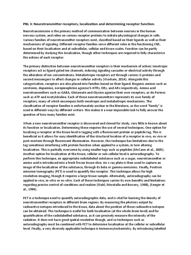 PBL 3 Neurotransmitter Receptors | PDF | Neurotransmitter | Acetylcholine
