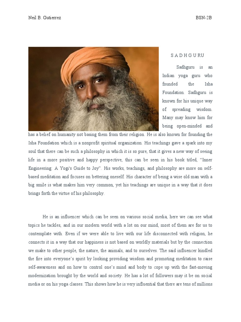 Sadhguru Is An Indian Yoga Guru Who Founded The Isha Foundation | PDF ...