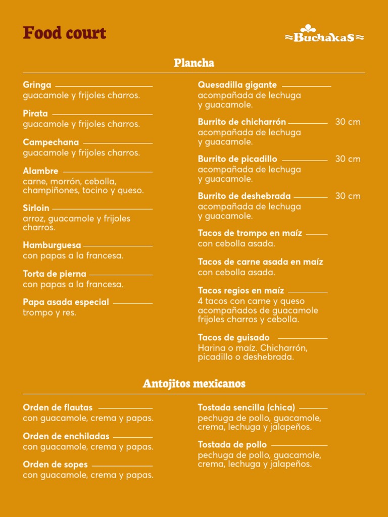 Buchakas Menu | PDF | Cocina, comidas y vino