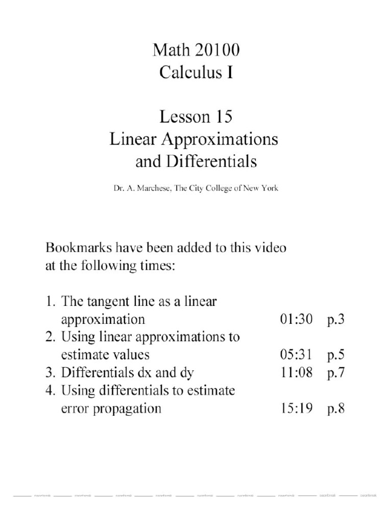 Calc I Lesson 15 Linear Approximations And Differentials Pdf