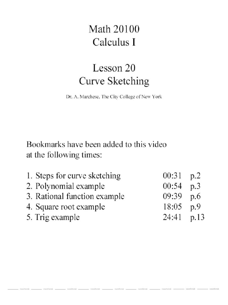 Calc I Lesson 20 Curve Sketching | PDF