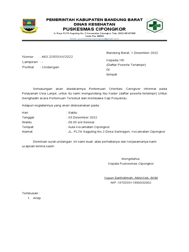 Undangan Pertemuan Caregiver Informal | PDF