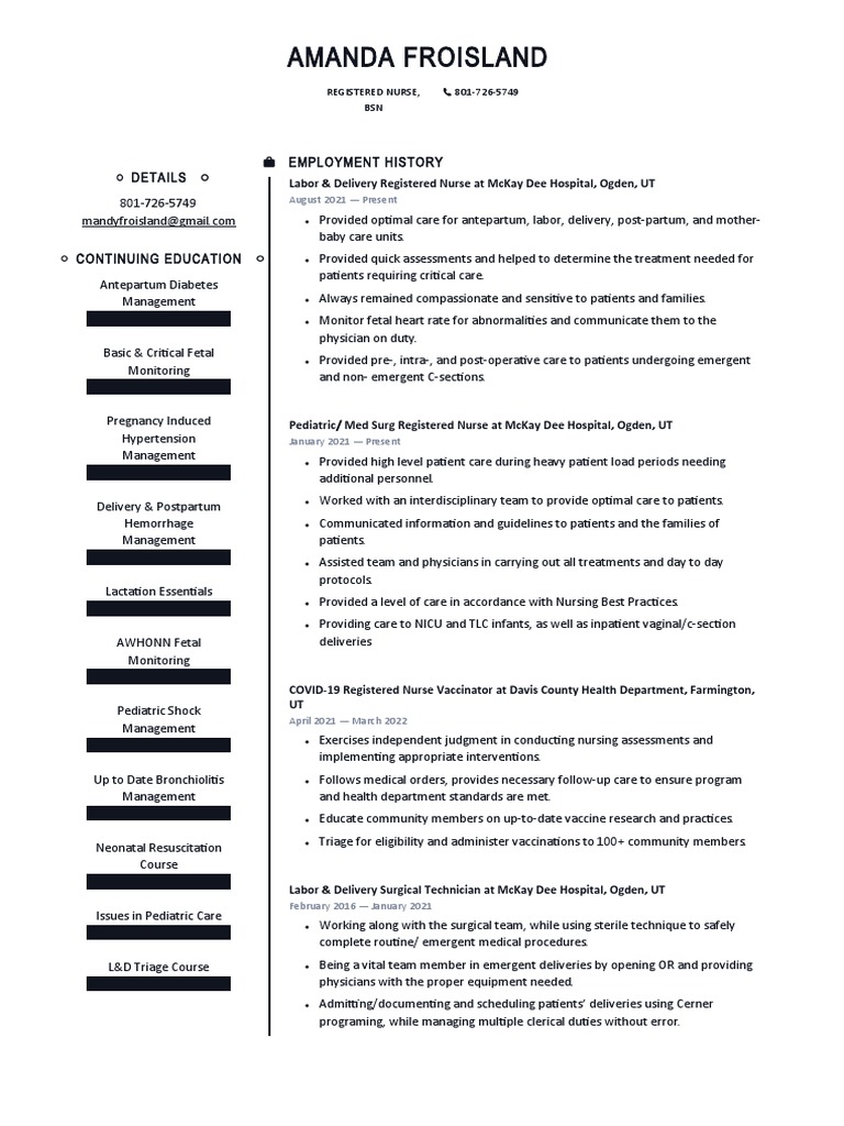 Amanda Froisland, RN: Nursing Profile | PDF | Childbirth | Nursing