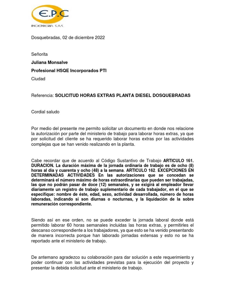 Solicitud Horas Extras | PDF
