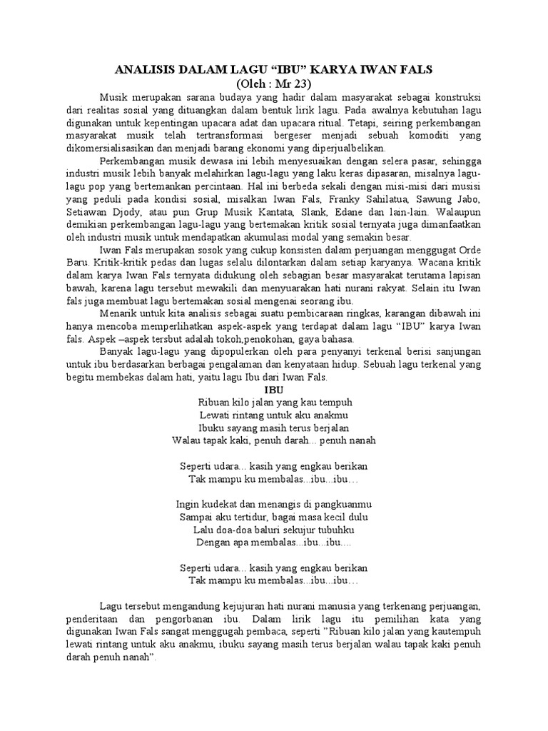Analisis Lagu "Ibu" Karya Iwan Fals | PDF