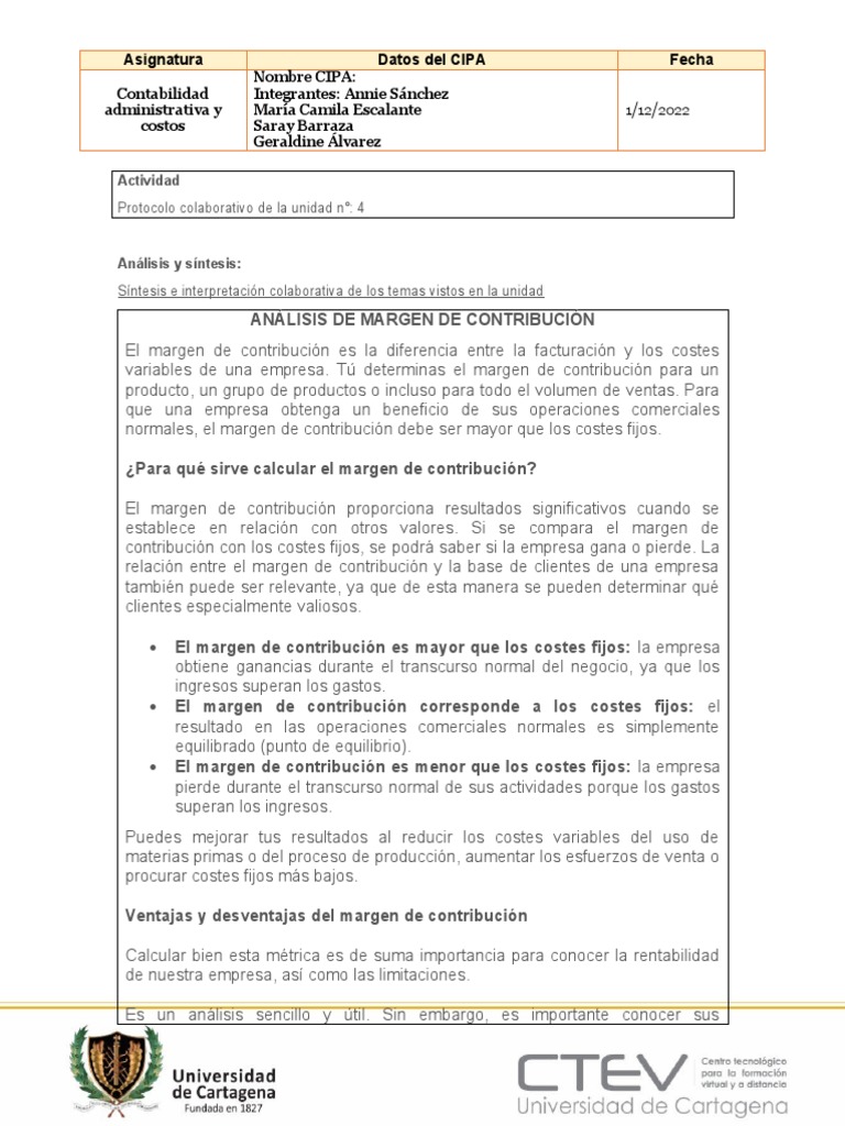 Análisis del Margen de Contribución | PDF | Business | Contabilidad