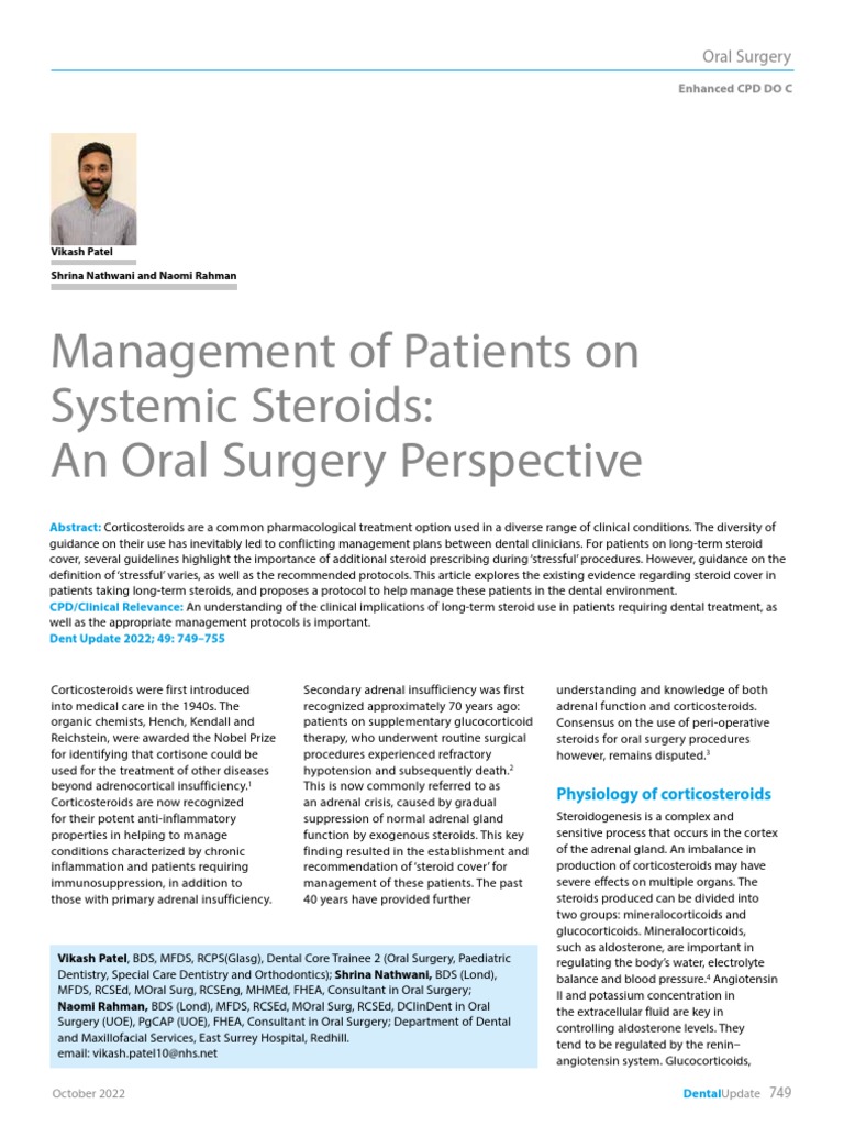 Management of Patients On Systemic Steroids - An Oral Surgery ...