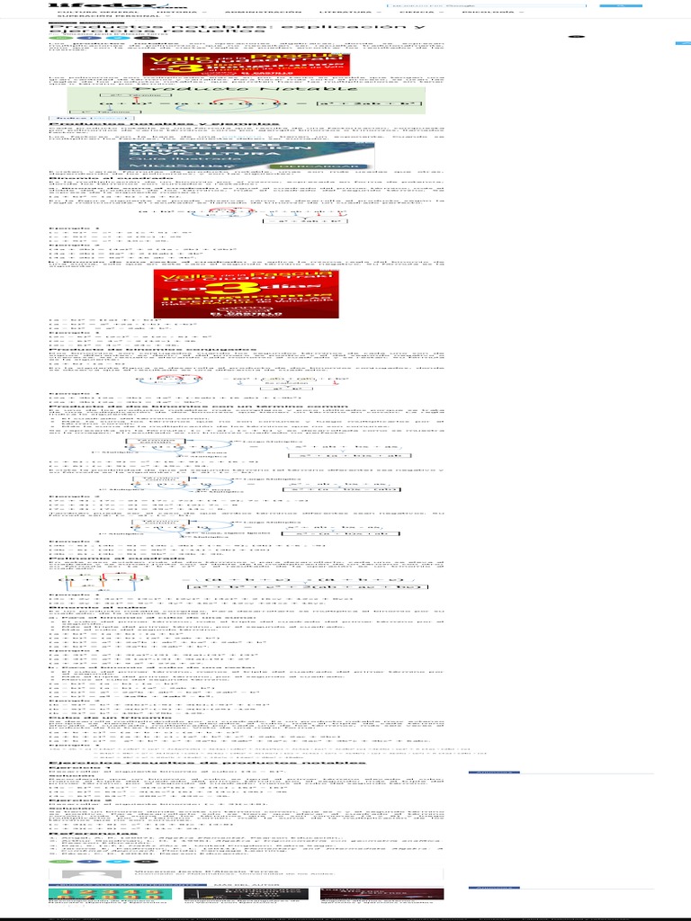 Productos Notables - Explicación y Ejercicios Resueltos - Lifeder | PDF