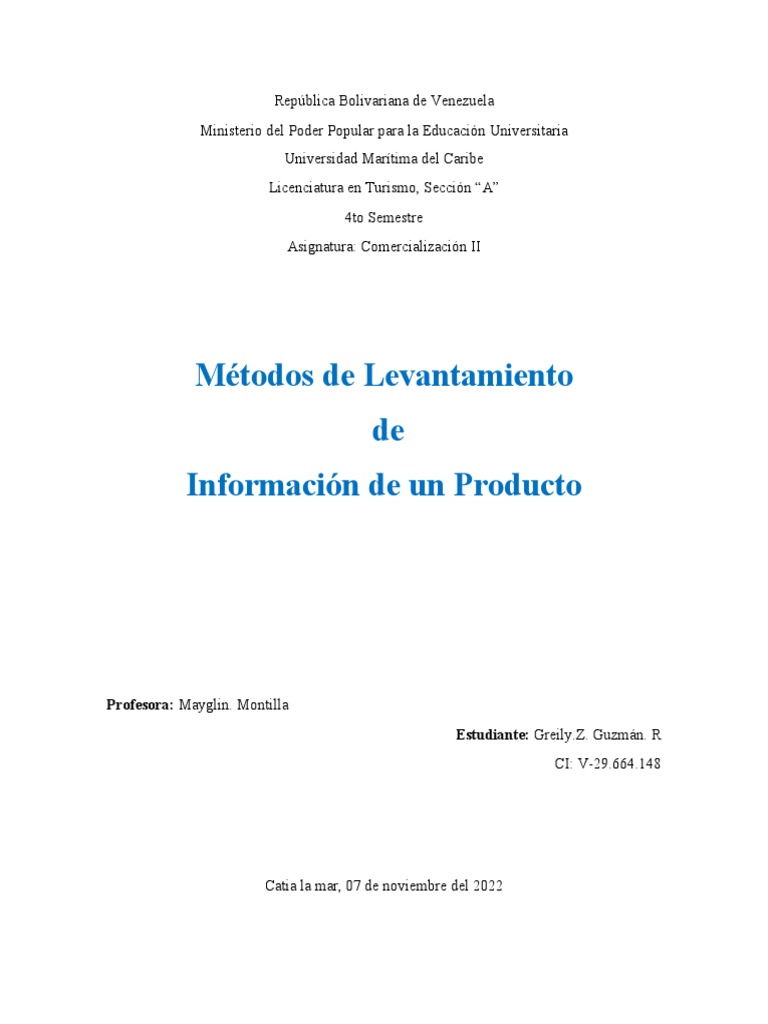 Métodos de Levantamiento de Información de Un Producto | PDF | Cuestionario | Información