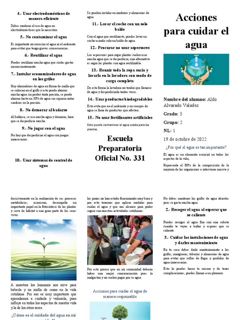 Triptico Cuidado Del Agua | PDF | Agua | Riego Triptico Cuidado Del Agua | PDF | Agua | Riego