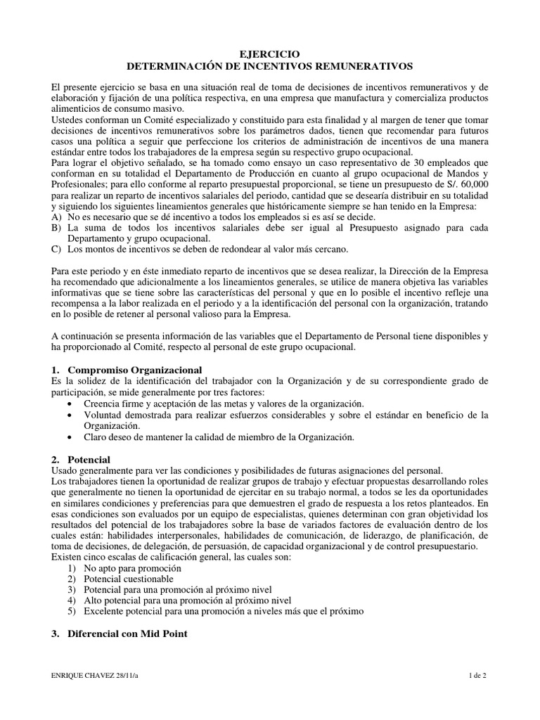 TG7 Sem 7 Ejercicio Incentivos | PDF | Toma de decisiones | Presupuesto
