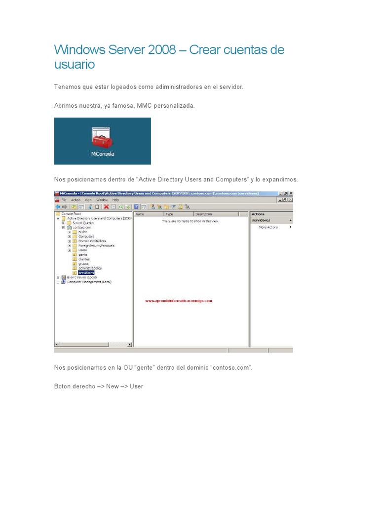 Crear Usuarios Windows Server 2008 | PDF | Desarrollo de software ...