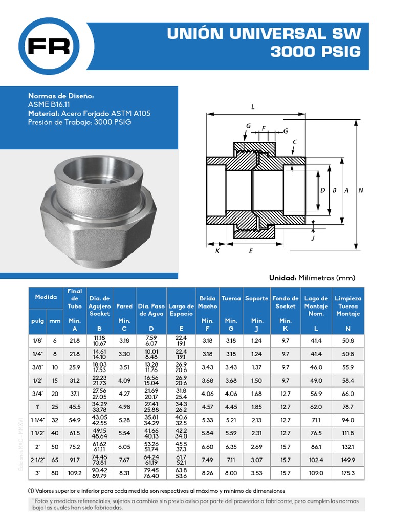 Unión Universal Soldable 3" 3000 PSIG | PDF | Ingeniería mecánica ...