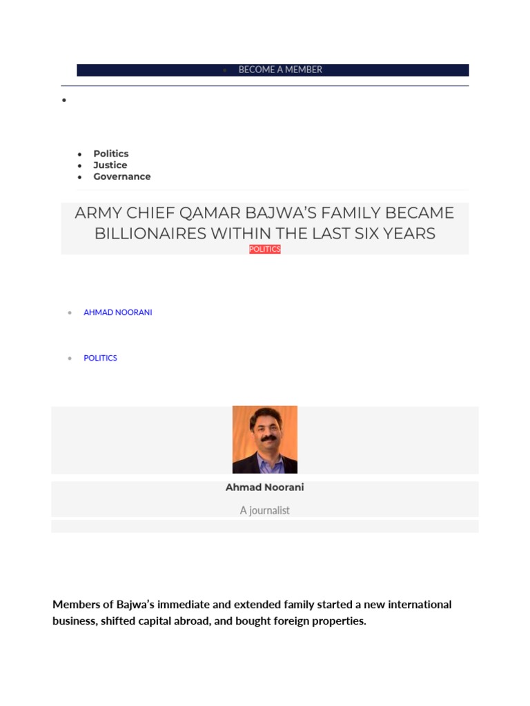 Army Chief Qamar Bajwa's Family Became Billionaires Within The Last Six Years | PDF | Wealth ...