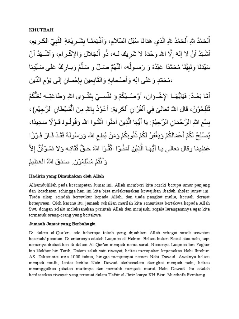 Khutbah Jumat Kisah Luqman Dalam Al-Qur'an | PDF