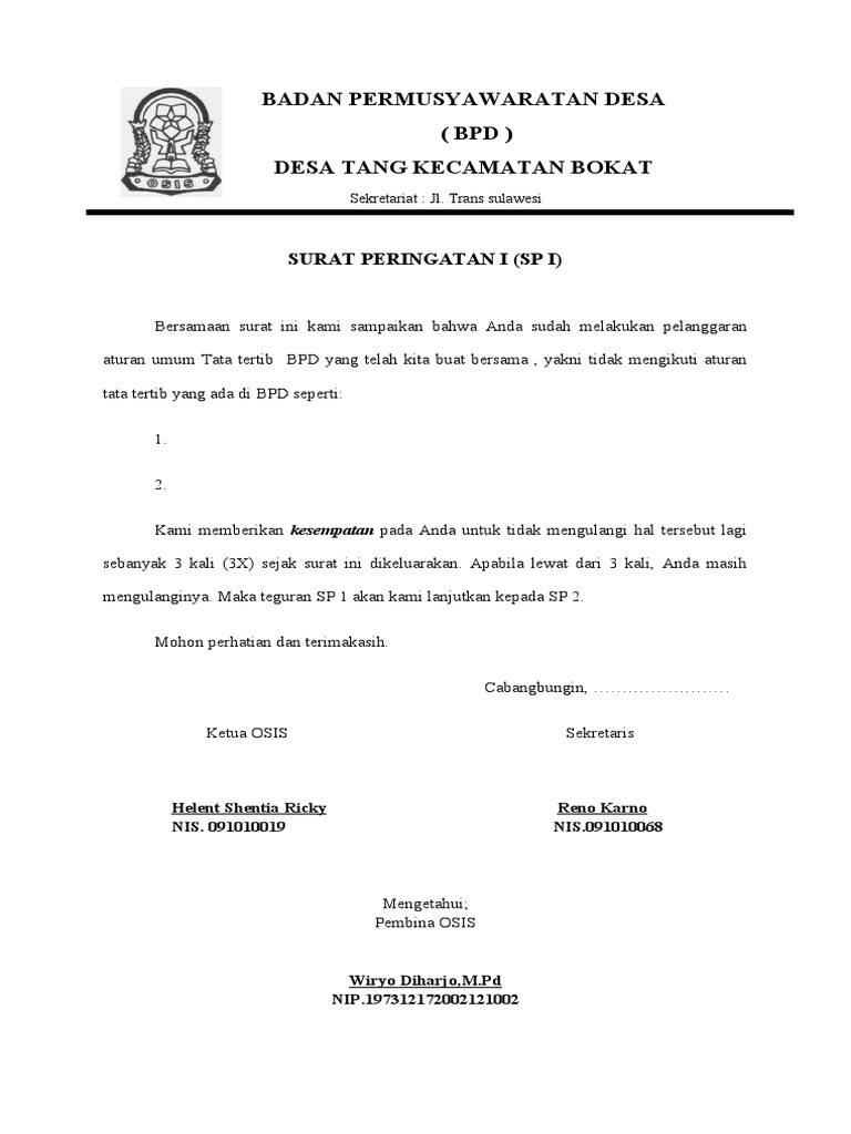 Contoh Surat Peringatan 1 2 3 | PDF