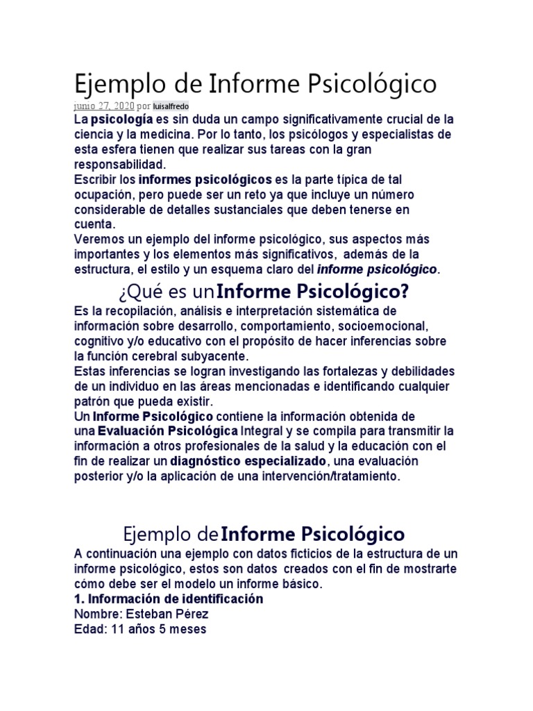 Ejemplo de Informe Psicológico | PDF