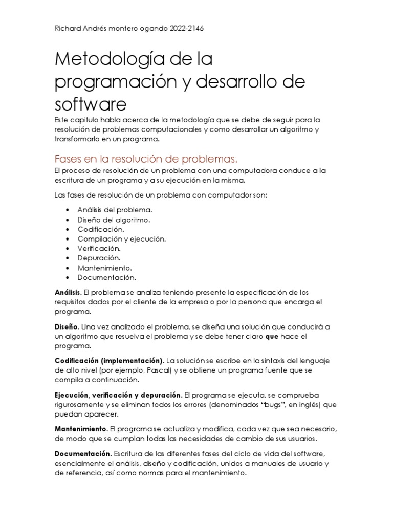 Metodología en Desarrollo de Software | PDF | Programación de ...