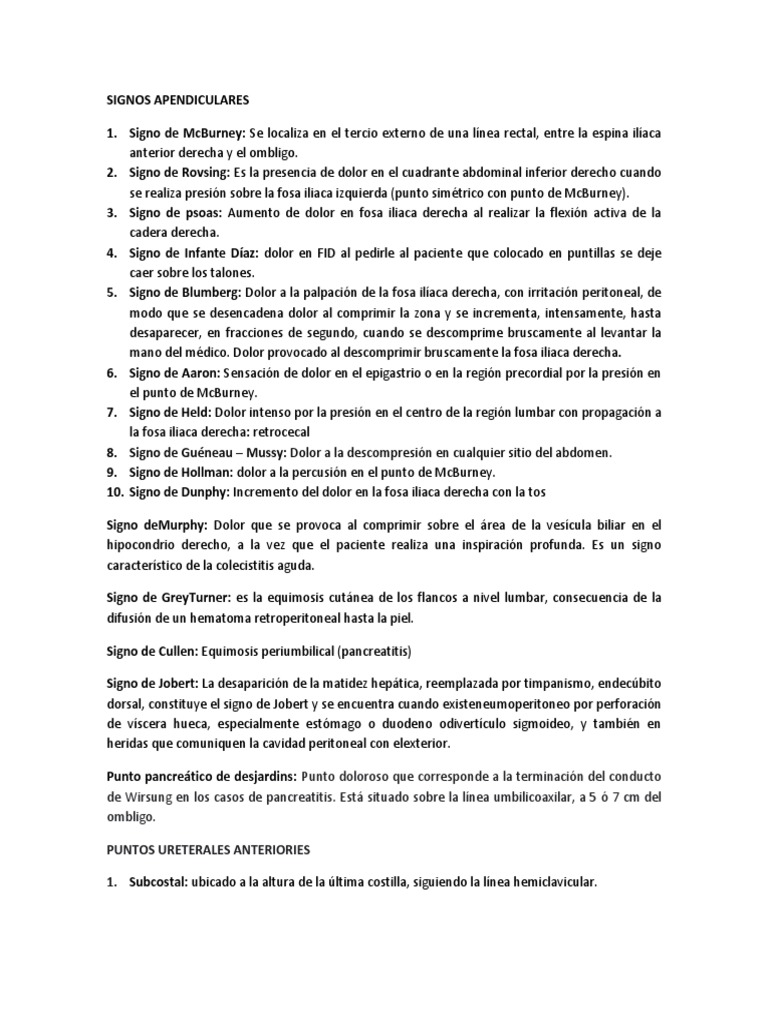 Signos Apendiculares | PDF | Abdomen | Enfermedades y trastornos