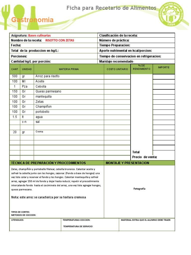 Practica 4 Risotto Con Zetas | PDF | Comida y bebida | Alimentos