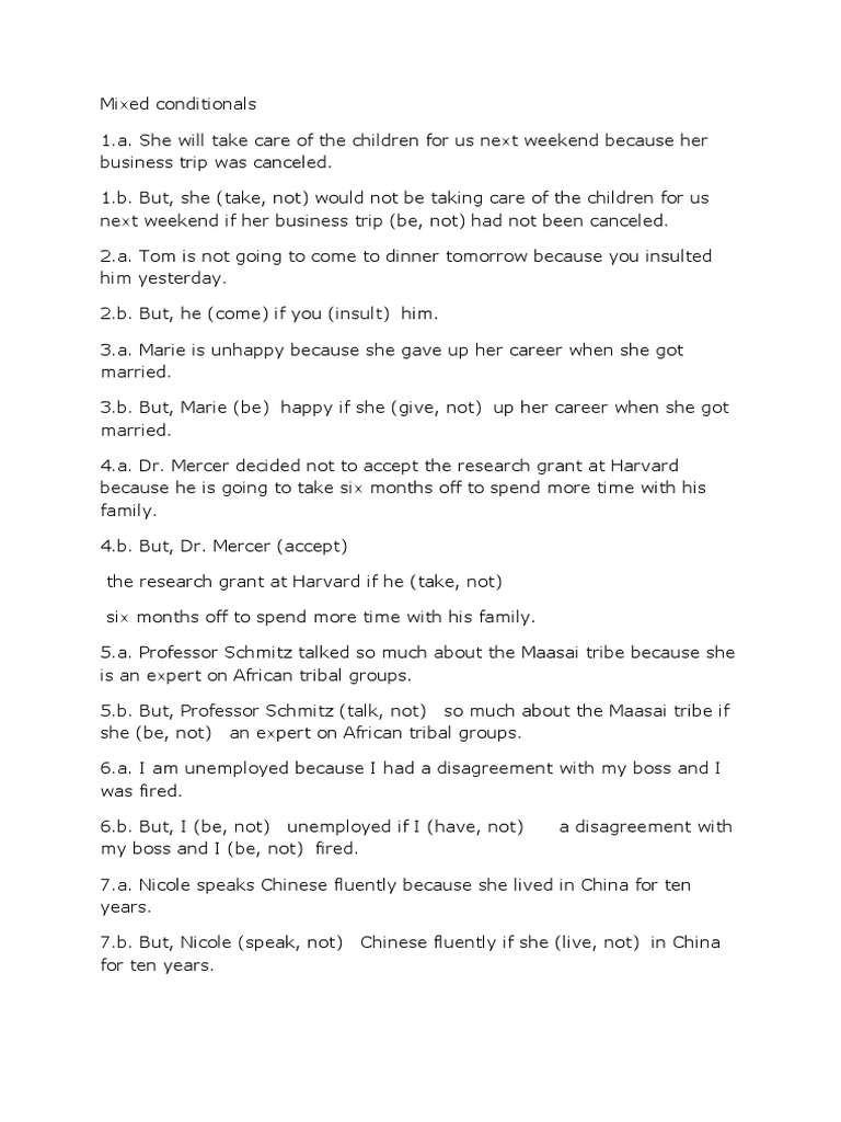 Mixed Conditionals Exercise Pdf
