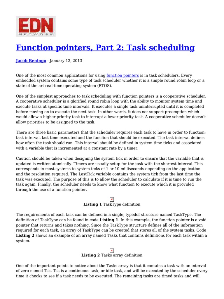 Function Pointers: Task Scheduling | PDF | Pointer (Computer Programming) | Subroutine