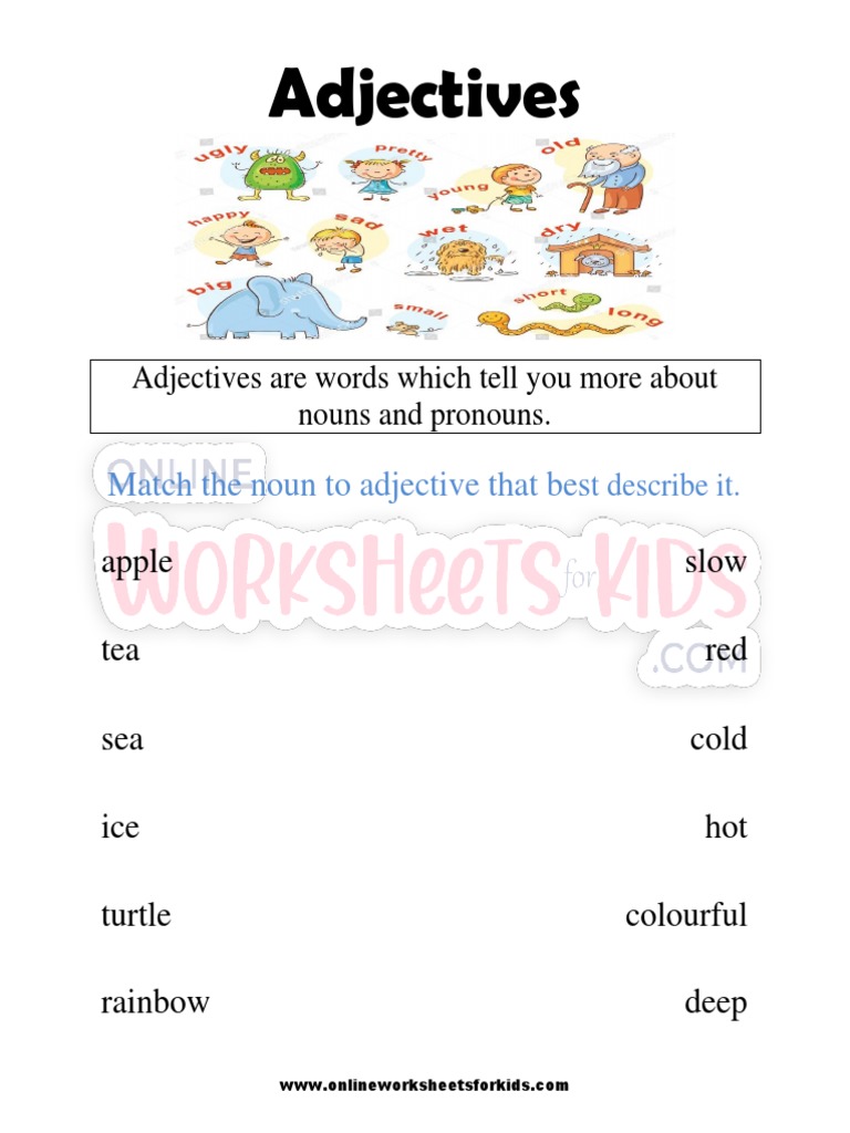Grade 1 Adjectives Matching Worksheet | PDF | Language Arts & Discipline
