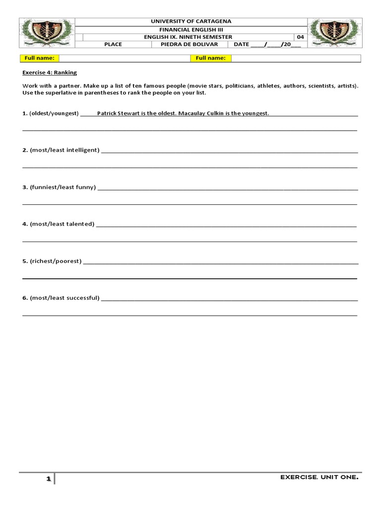 Exercise. Ranking | PDF